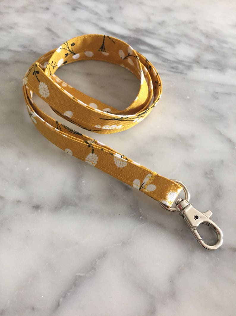 Mustard Yellow Floral Pattern Lanyard- Teacher Lanyard- Floral Lanyard ...