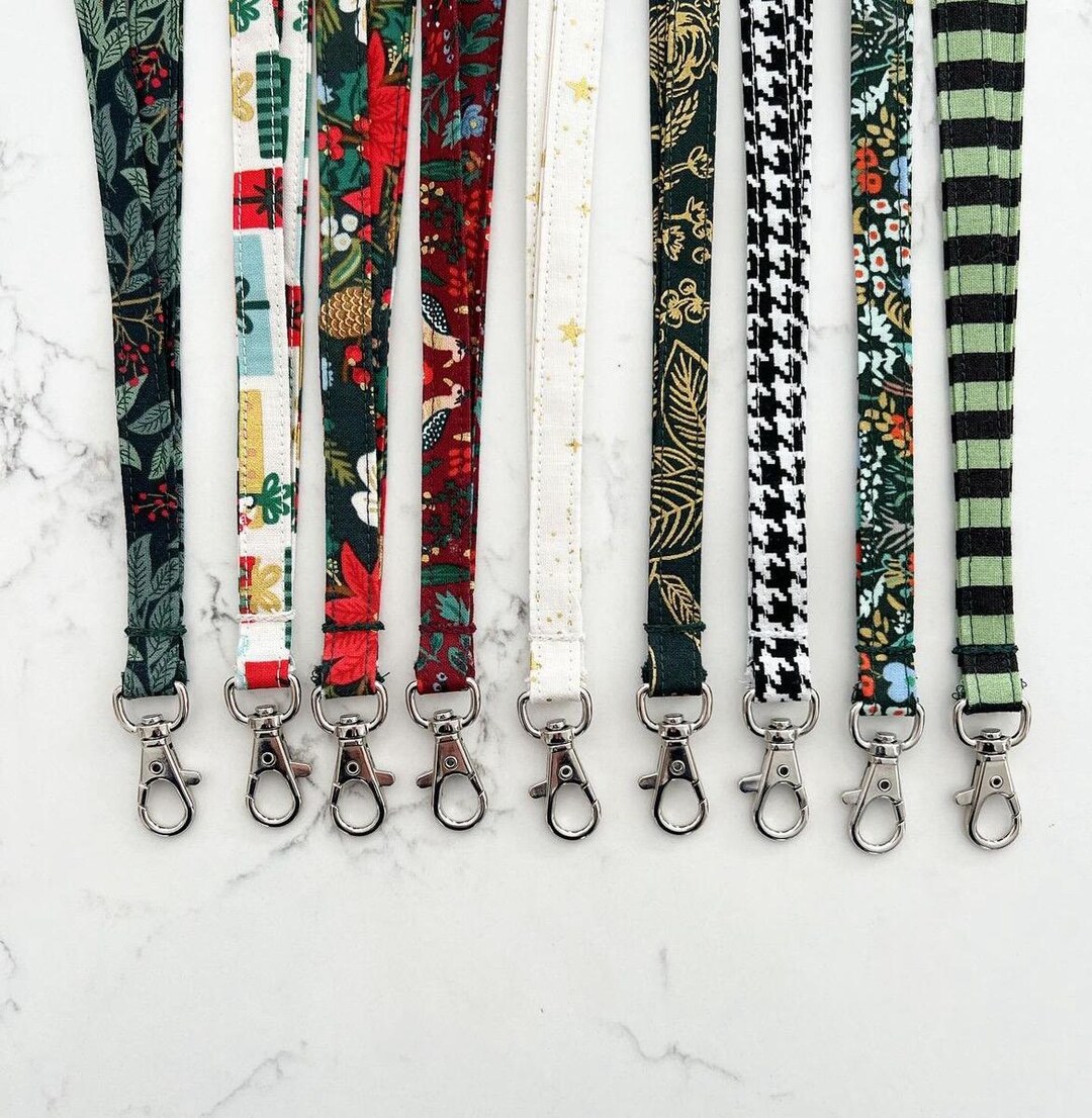 Christmas Print Fabric Lanyards- Teacher Lanyard- Gold Lanyard- Holiday ...