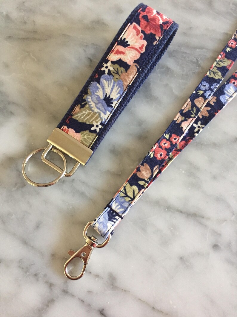 Blue Rose Print Floral Key Fob Fabric Key Fob Navy Key Fob | Etsy