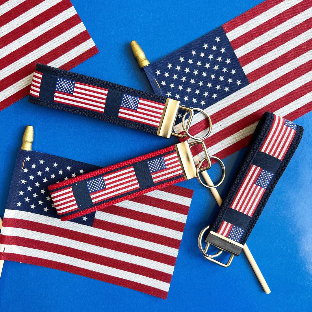 American Flag Key Fob- 2 Sizes- 4 Colors - Etsy