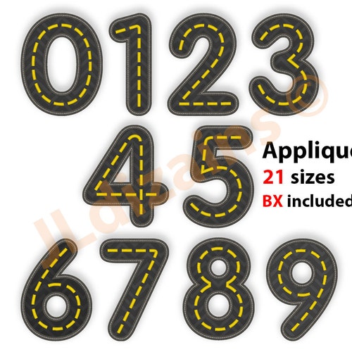Road Applique Numbers. Road Number Embroidery. Birthday Number - Etsy