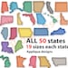US States Applique Embroidery Designs. USA Map Applique. USA State ...