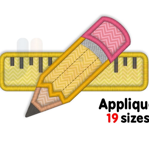 Pencil and Ruler Embroidery Applique Design. Back to School - Etsy