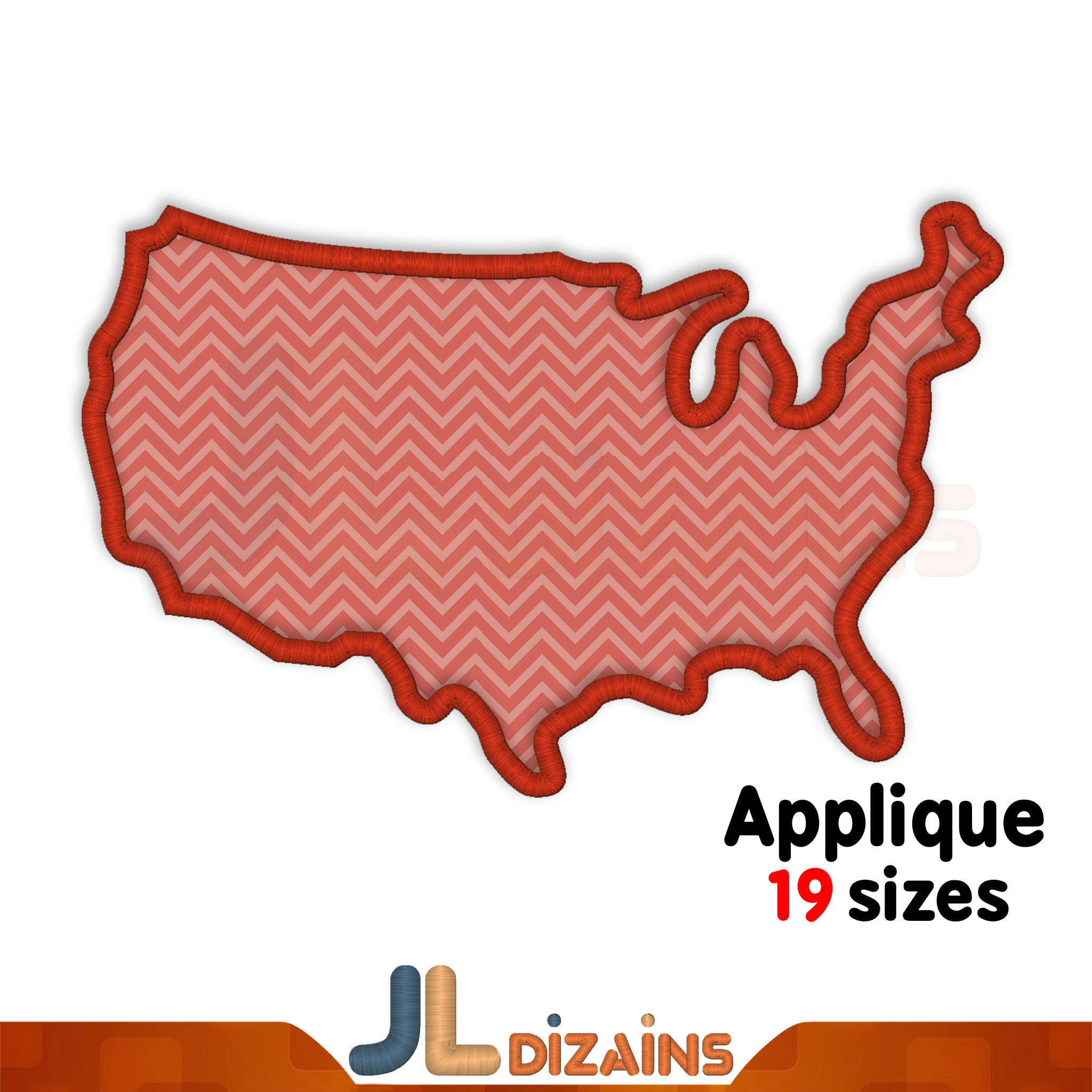 US Outline Applique Embroidery Design. US Map Embroidery Design. USA ...