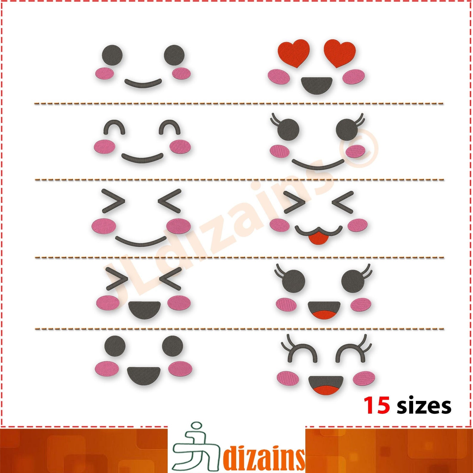 Doll Face Embroidery Design Set. Cute Kawaii Face Embroidery. Machine ...