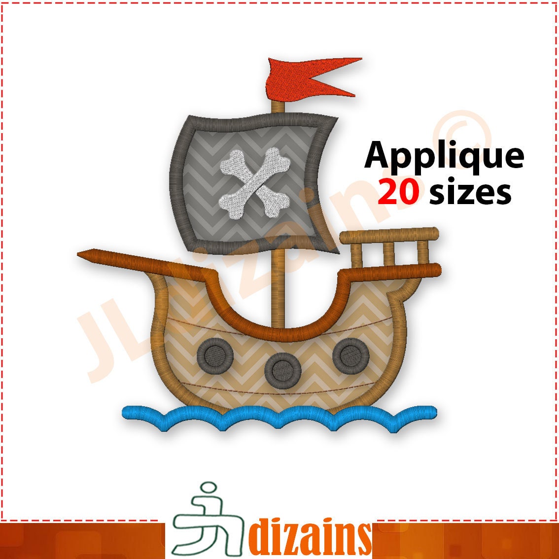 Pirate Ship Applique Design. Pirate Ship Embroidery Design. Pirate ...