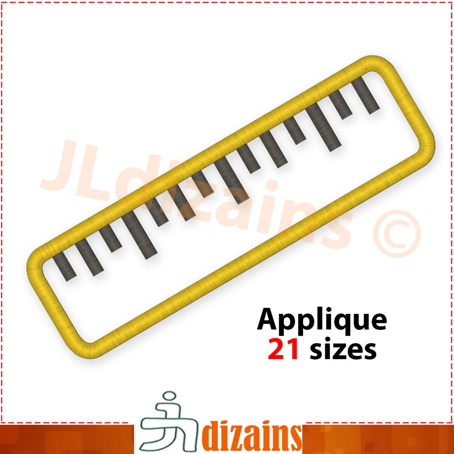 Ruler Applique Design. Ruler embroidery design. School ruler | Etsy