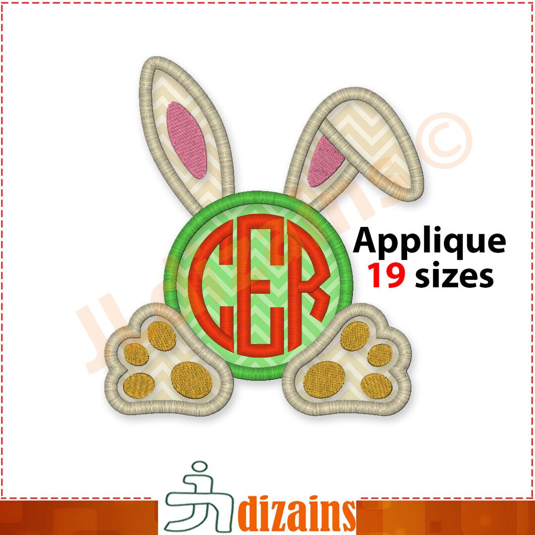 Bunny Monogram Applique Design. Easter Monogram Embroidery. Bunny Ears ...