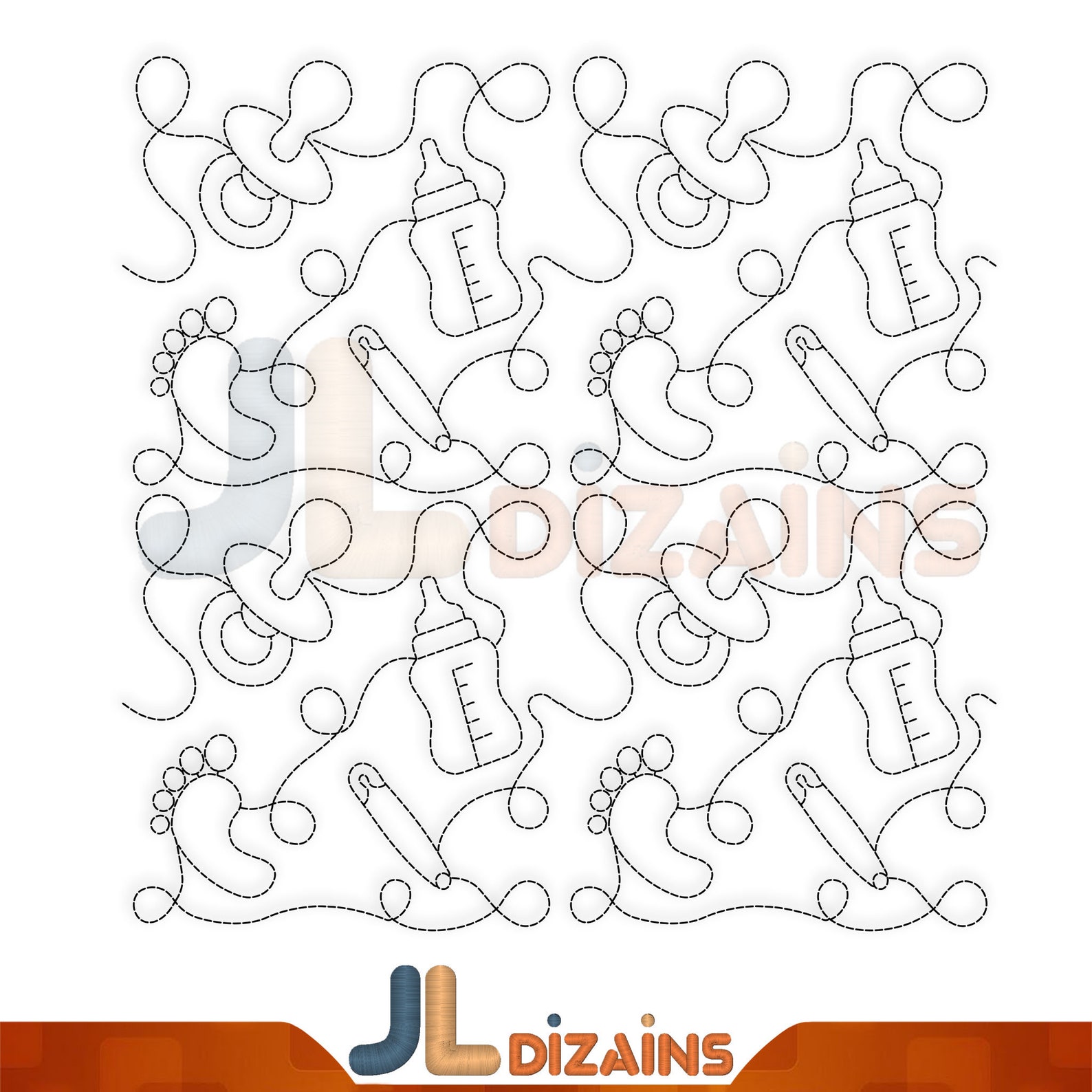 Baby Nursery Quilt Block E2E: Continuous Line Pacifier, Bottle ...