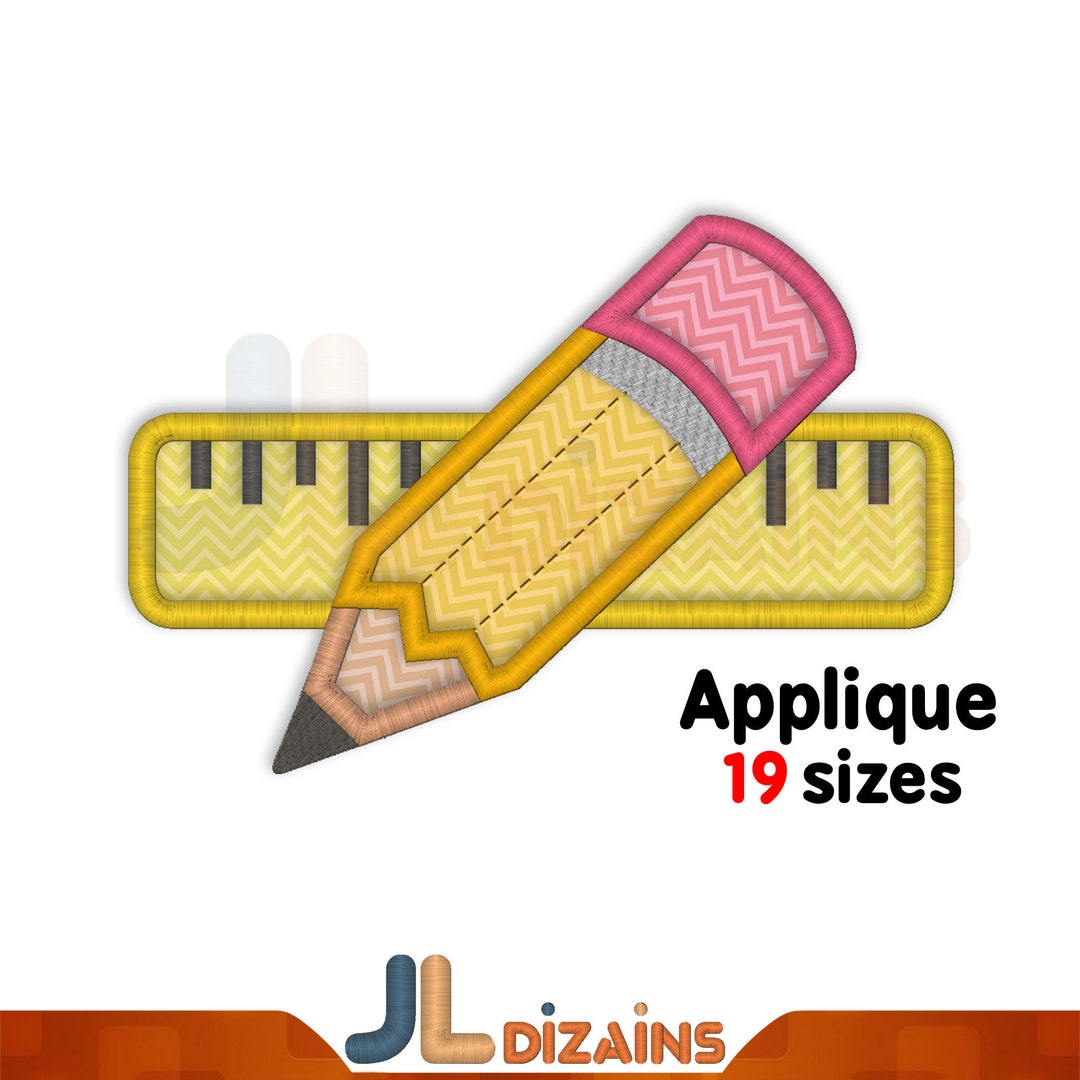Pencil and Ruler Embroidery Applique Design. Back to School Embroidery ...