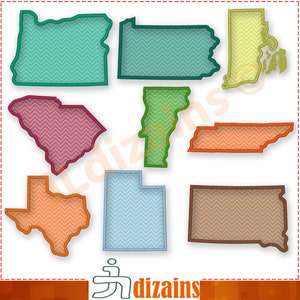 US States Applique Embroidery Designs. USA Map Applique. USA State ...