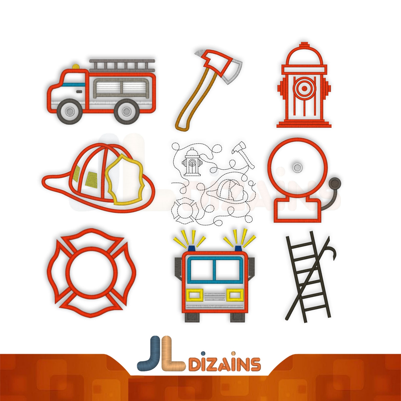 Fireman Embroidery Design Set. Firefighter Embroidery Designs. - Etsy