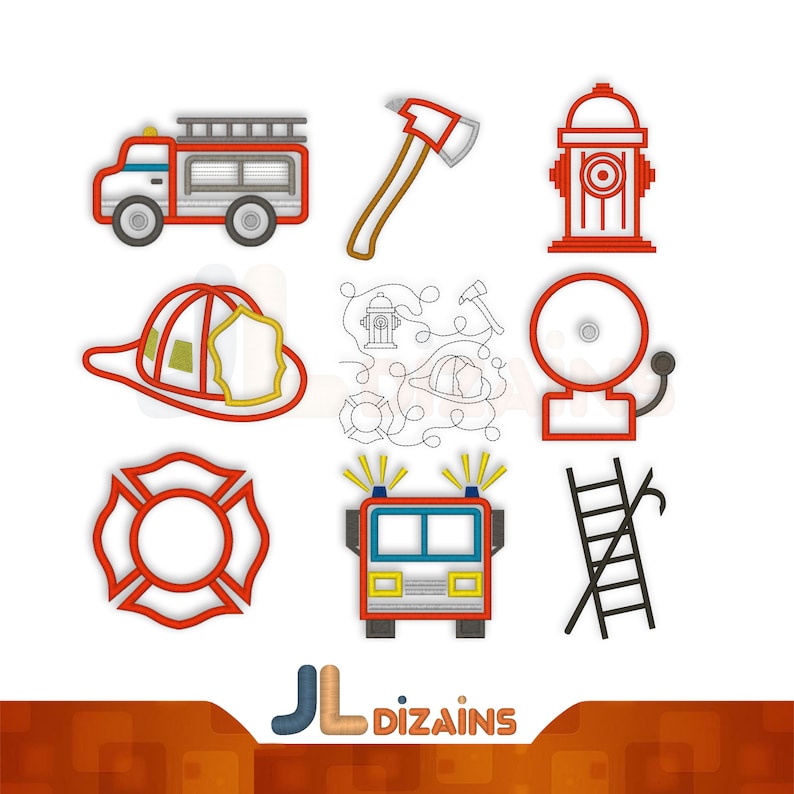Fireman Embroidery Design Set. Firefighter Embroidery Designs. - Etsy