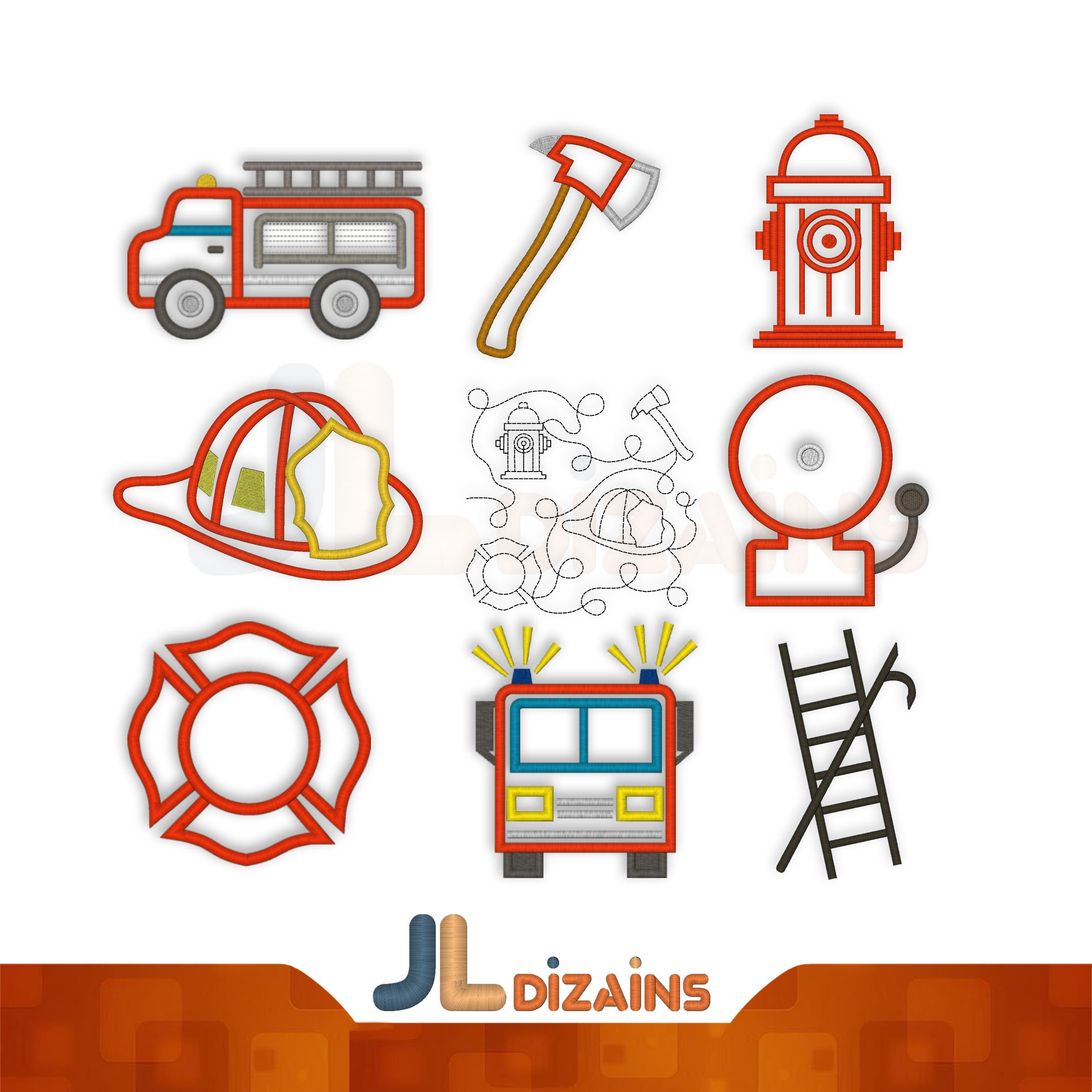 Fireman Embroidery Design Set. Firefighter Embroidery Designs. - Etsy