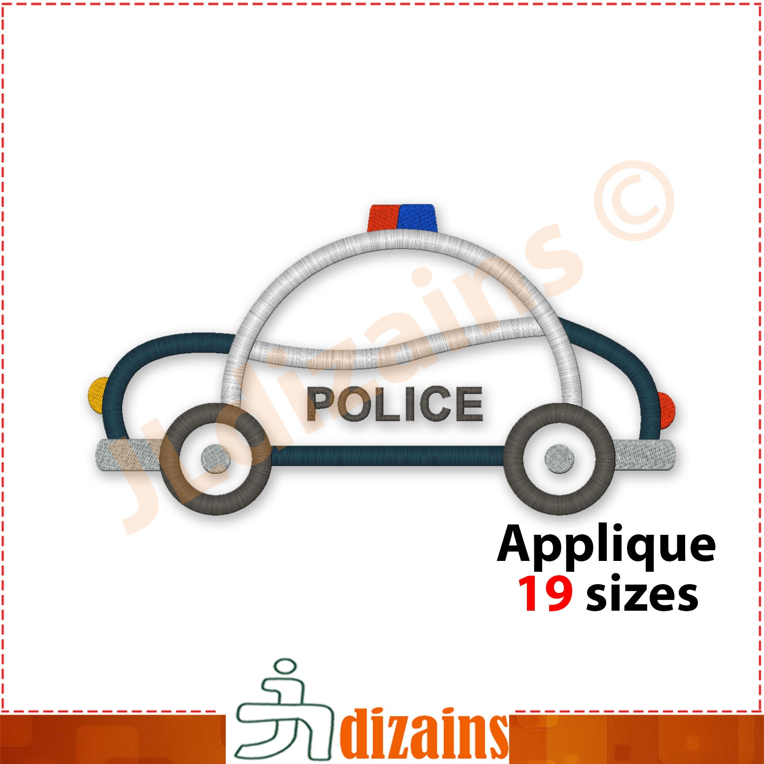 Police Car Applique Embroidery Design. Machine Embroidery. 19 Sizes and ...