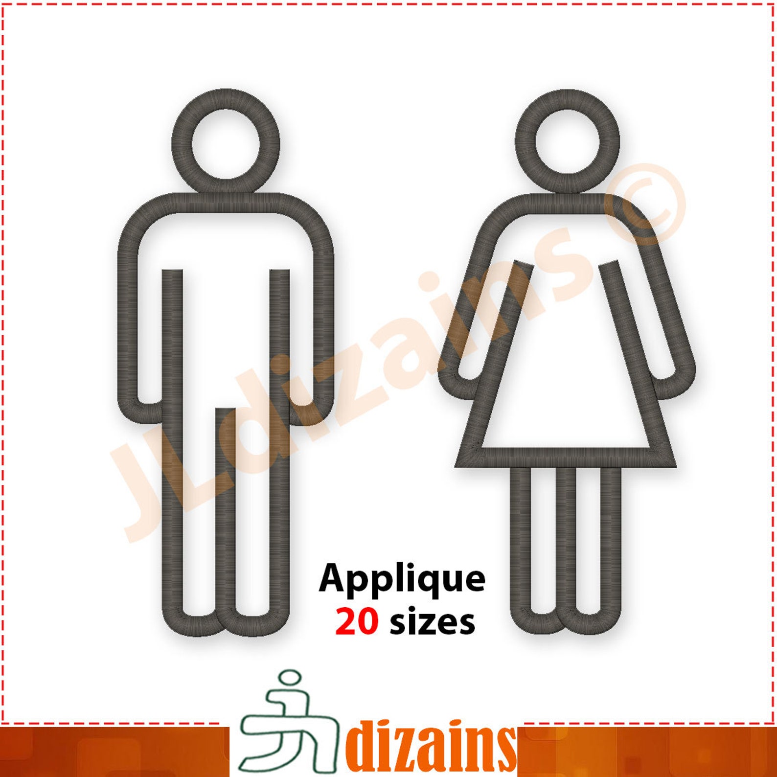 Male and Female Applique Design Set. Male Embroidery. Famale Embroidery ...