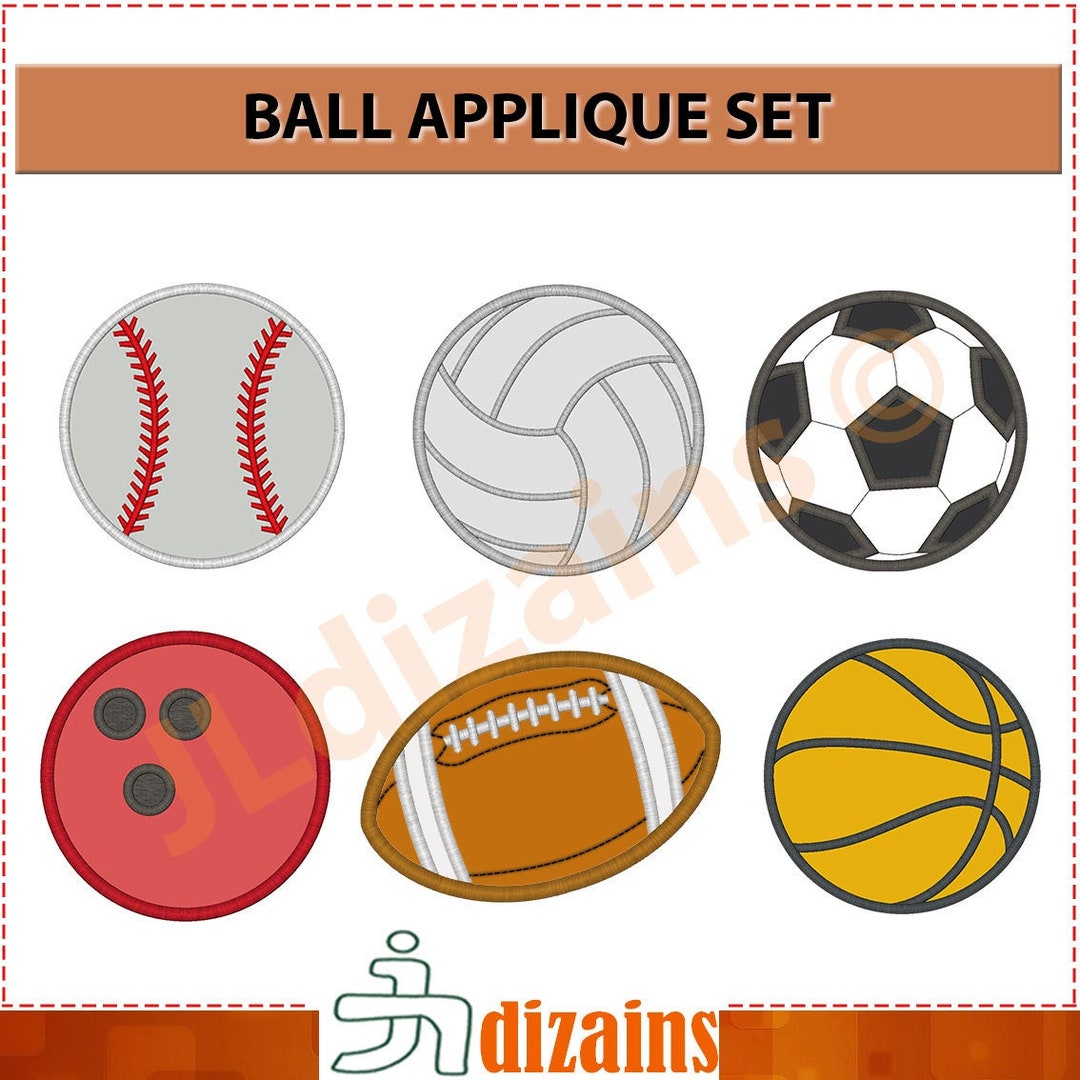 Sports Ball Applique Machine Embroidery Design Set. Baseball ...