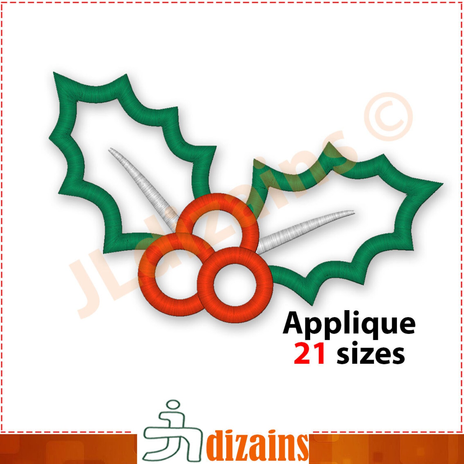 Holly Applique Design. Holly Embroidery Design. Embroidery Design Holly ...