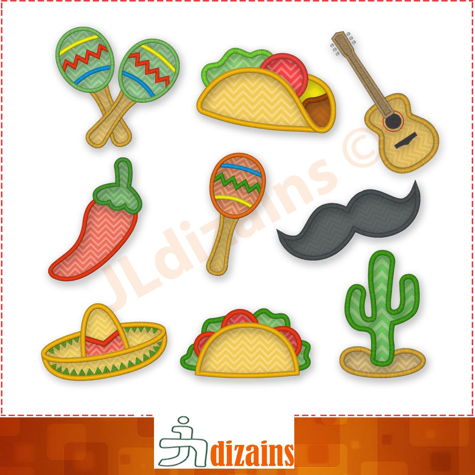 Fiesta Applique Embroidery Design Set. Mexican Machine Embroidery Item ...
