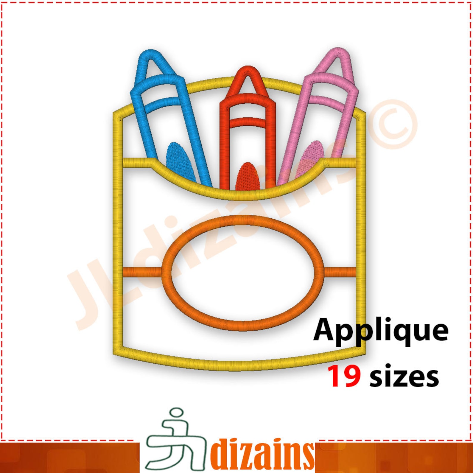 Crayon Applique Embroidery Design. Crayons Embroidery Design. Crayon ...