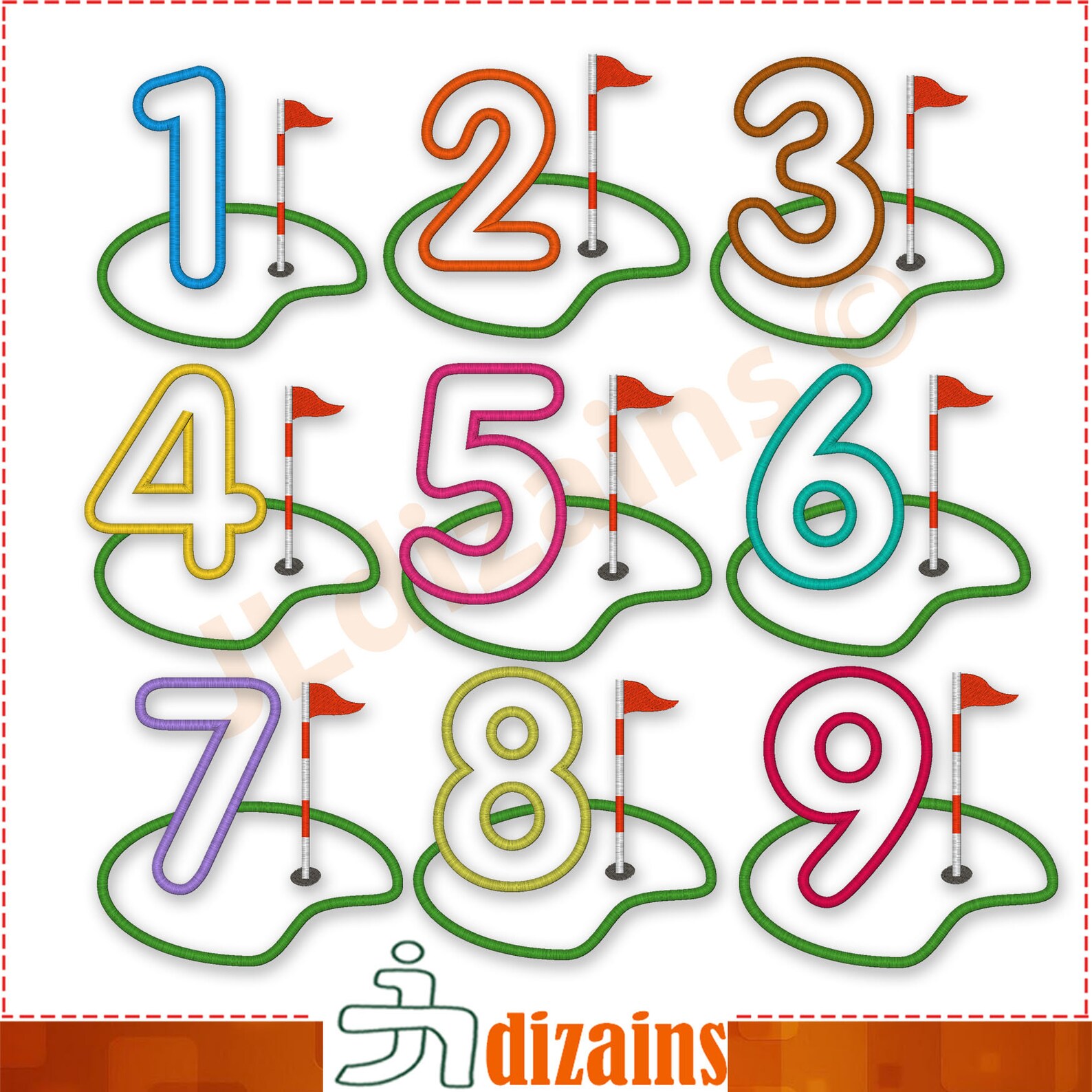 Golf Number Embroidery Applique Design Set. Golf Numbers | Etsy