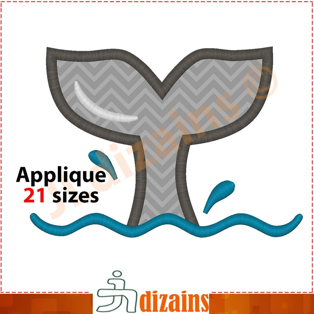 Whale Fin Applique Design. Whale Fin Embroidery Design. Whale ...