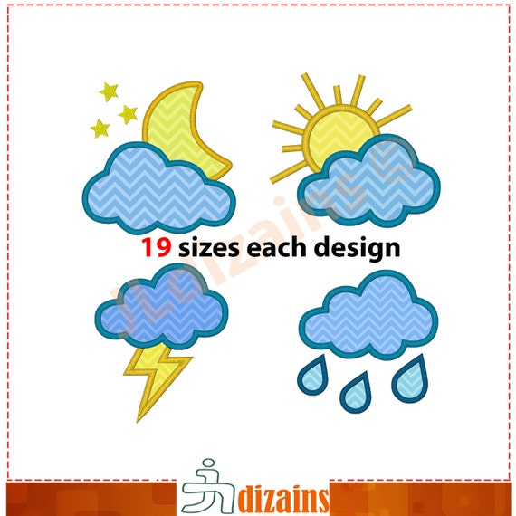 Cloud Applique Design SET. Cloud embroidery design set. | Etsy