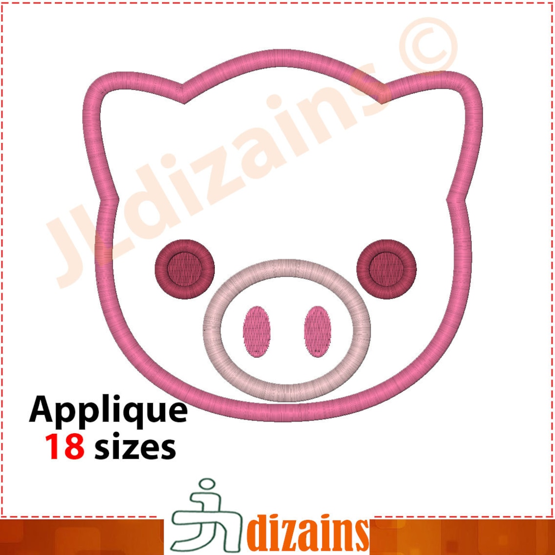Pig Applique Design. Pig embroidery design. Embroidery design | Etsy