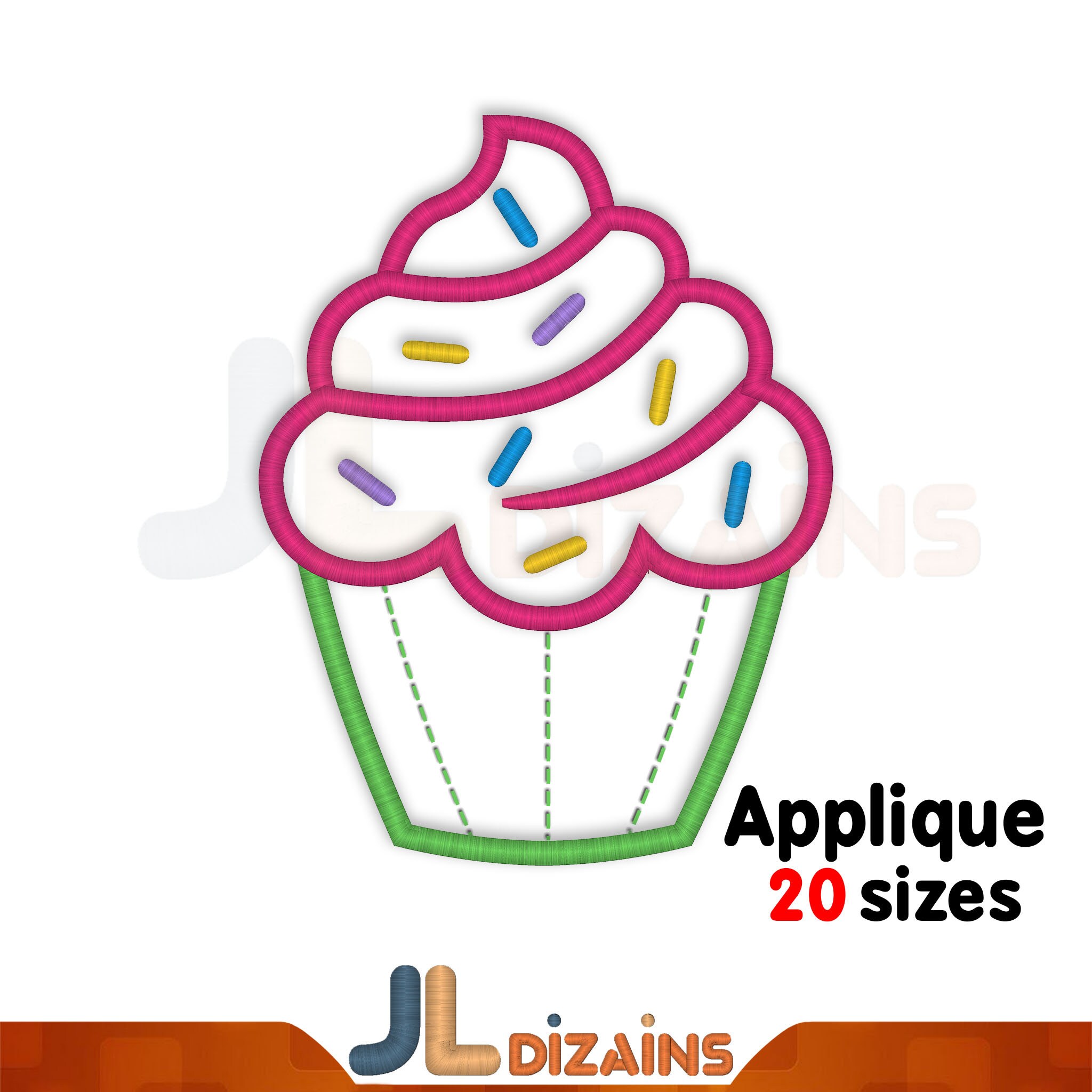 Cupcake Applique Embroidery Design. Cupcake Embroidery Design. Cake ...