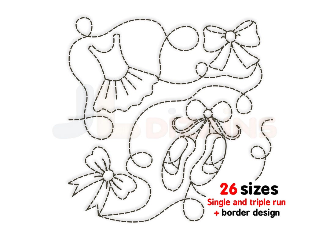 Ballerina Quilting Embroidery Design. Ballet Edge to Edge Machine Embroidery Design. Ballet ...