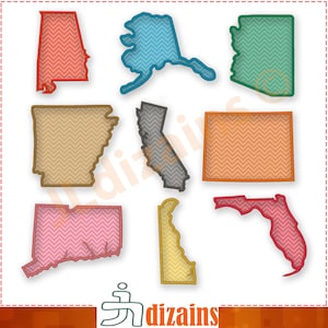 US States Applique Embroidery Designs. USA Map Applique. USA State ...