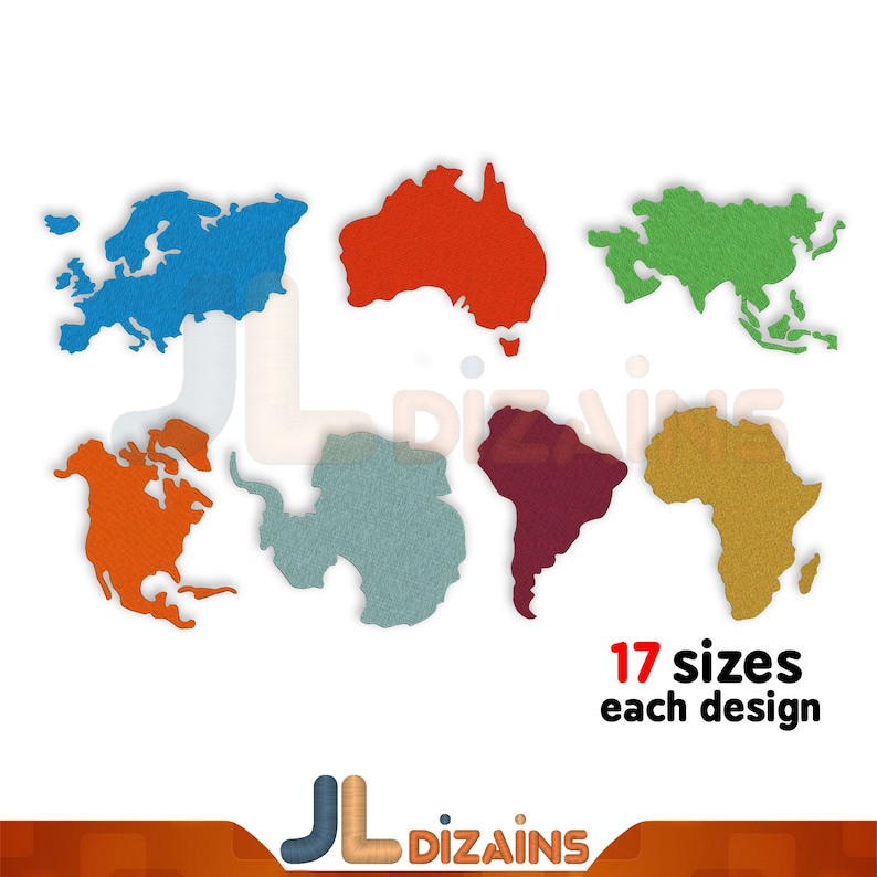 Continents Machine Embroidery Design Set. Africa, Asia, America ...