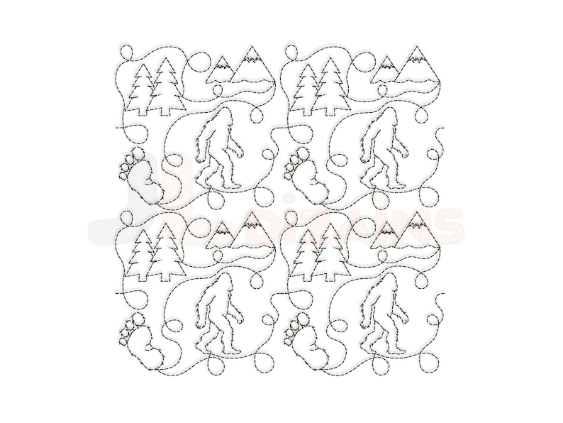 Bigfoot Sasquatch Edge to Edge Quilting Design: Mountain Nature ...