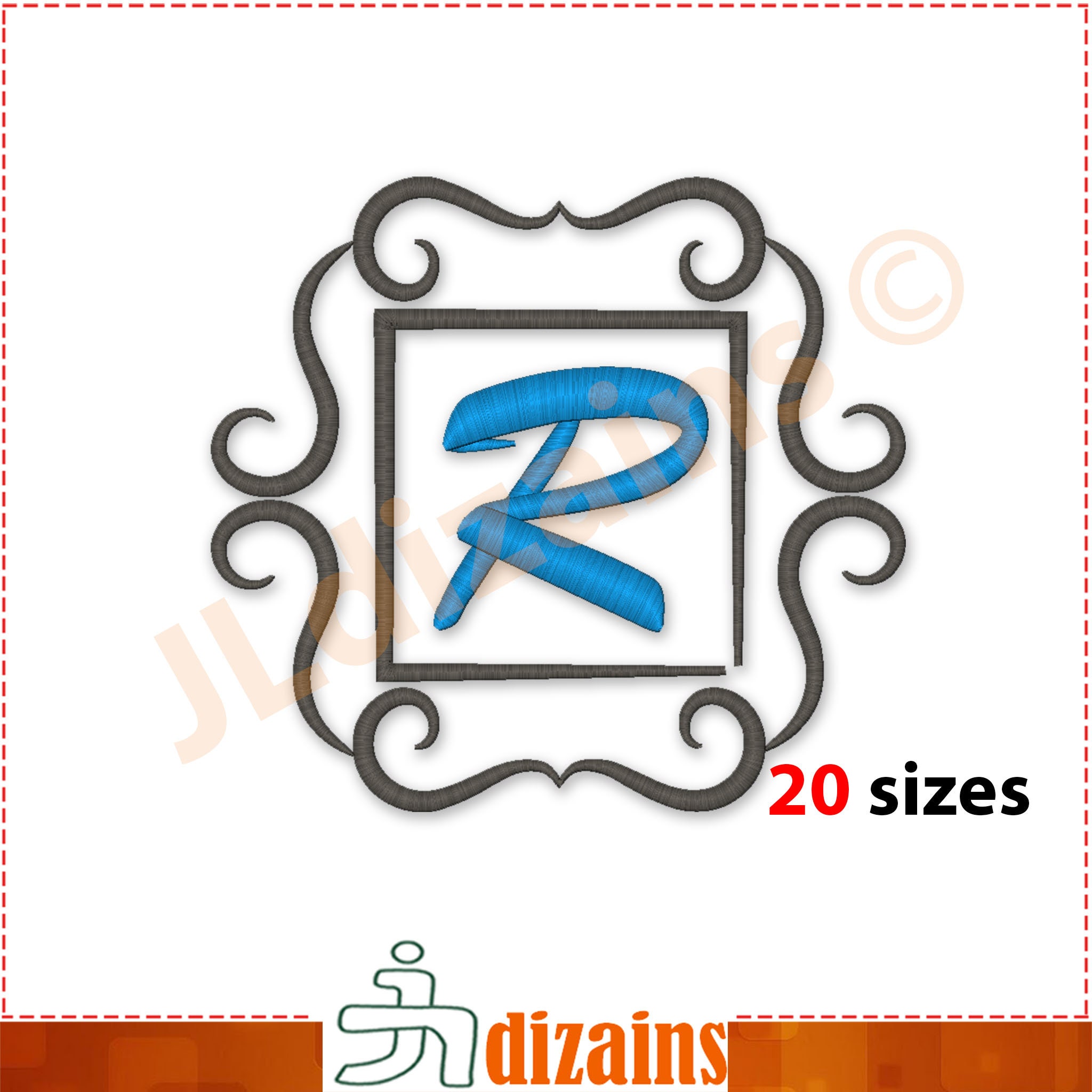 Monogram frame embroidery design. Square monogram embroidery. | Etsy