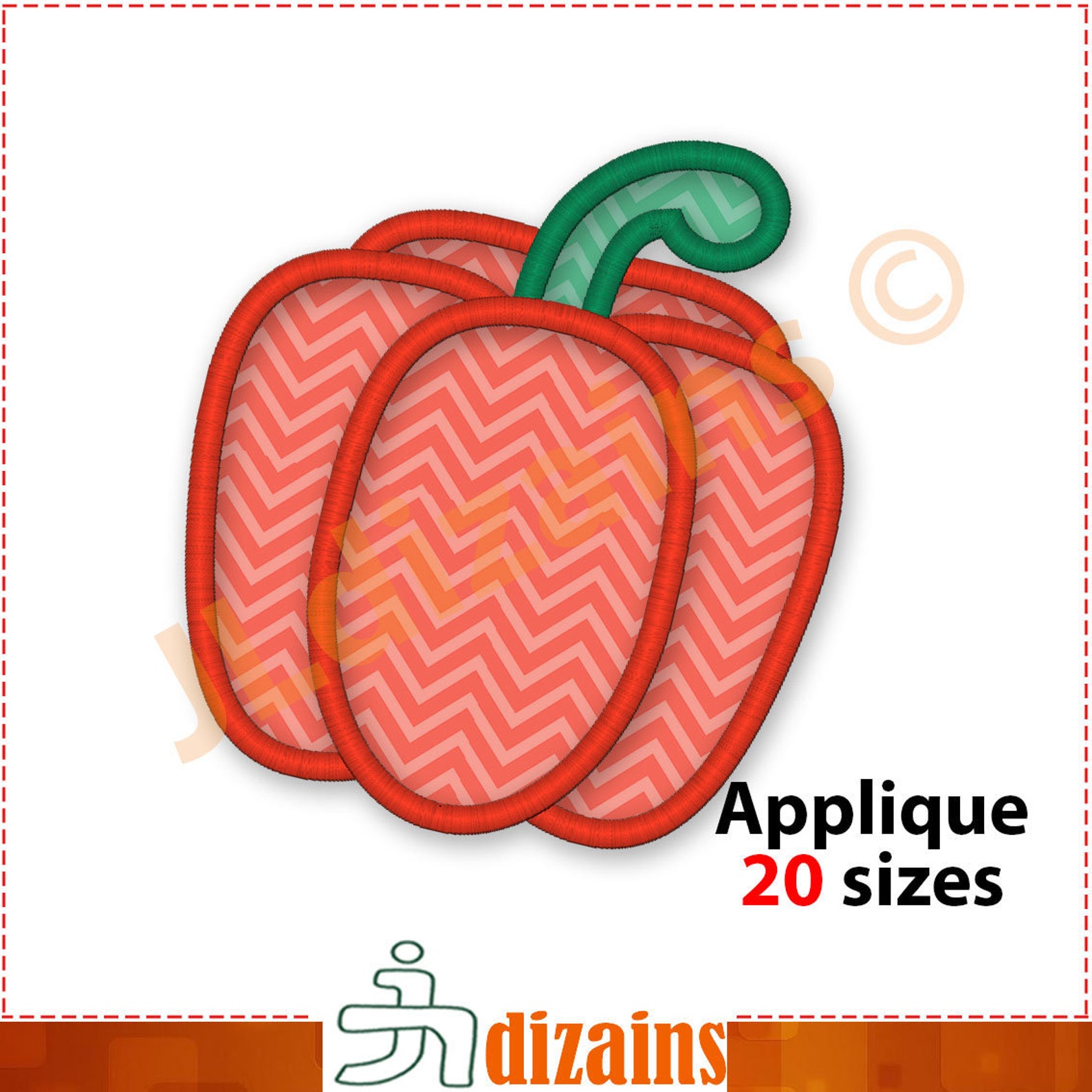 Sweet Pepper Applique Design. Pepper Embroidery Design. Bell Pepper ...