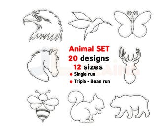 Animal Outline Embroidery Design Bundle. Redwork Animal Designs. Single ...