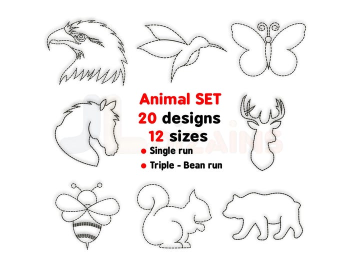 Animal Outline Embroidery Design Bundle. Redwork Animal Designs. Single ...