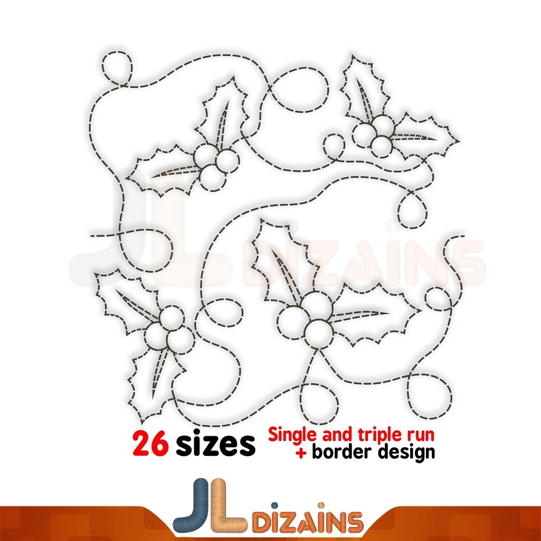 Holly Quilting Embroidery Design. Christmas Quilt Block Embroidery. Machine Embroidery Edge to ...