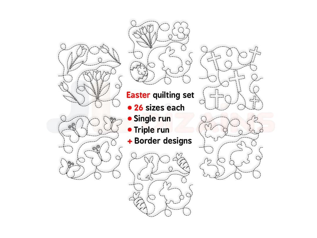 Easter Quilting Edge to Edge Embroidery Designs. Bunny, Butterfly ...
