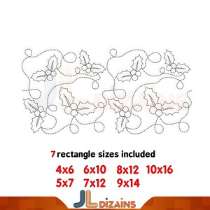 Holly Quilting Embroidery Design. Christmas Quilt Block Embroidery. Machine Embroidery Edge to ...