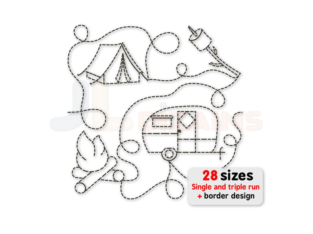 Camping Edge to Edge Quilting Design: Continuous Line Embroidery ...