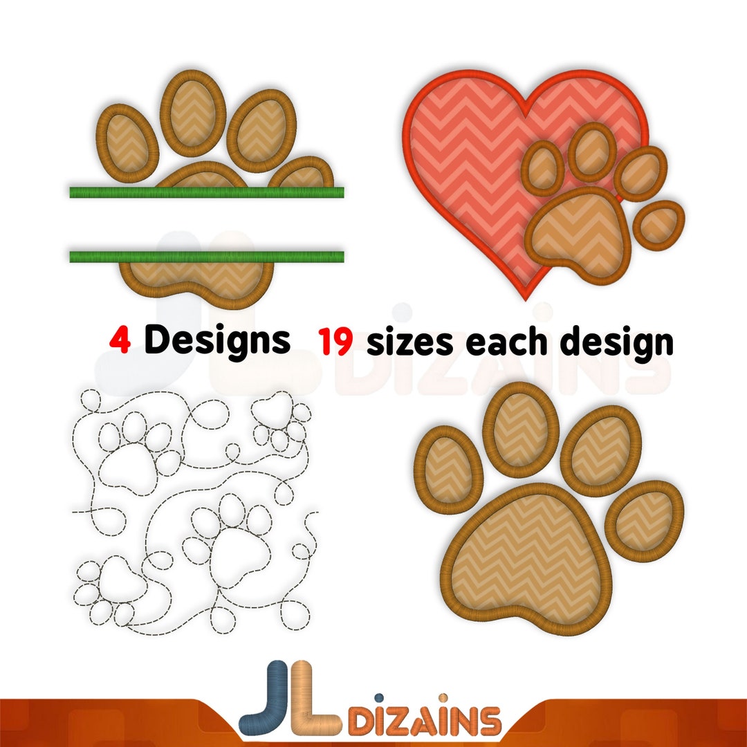 Paw Print Embroidery Designs Set. Paw Print Applique and Quilting ...