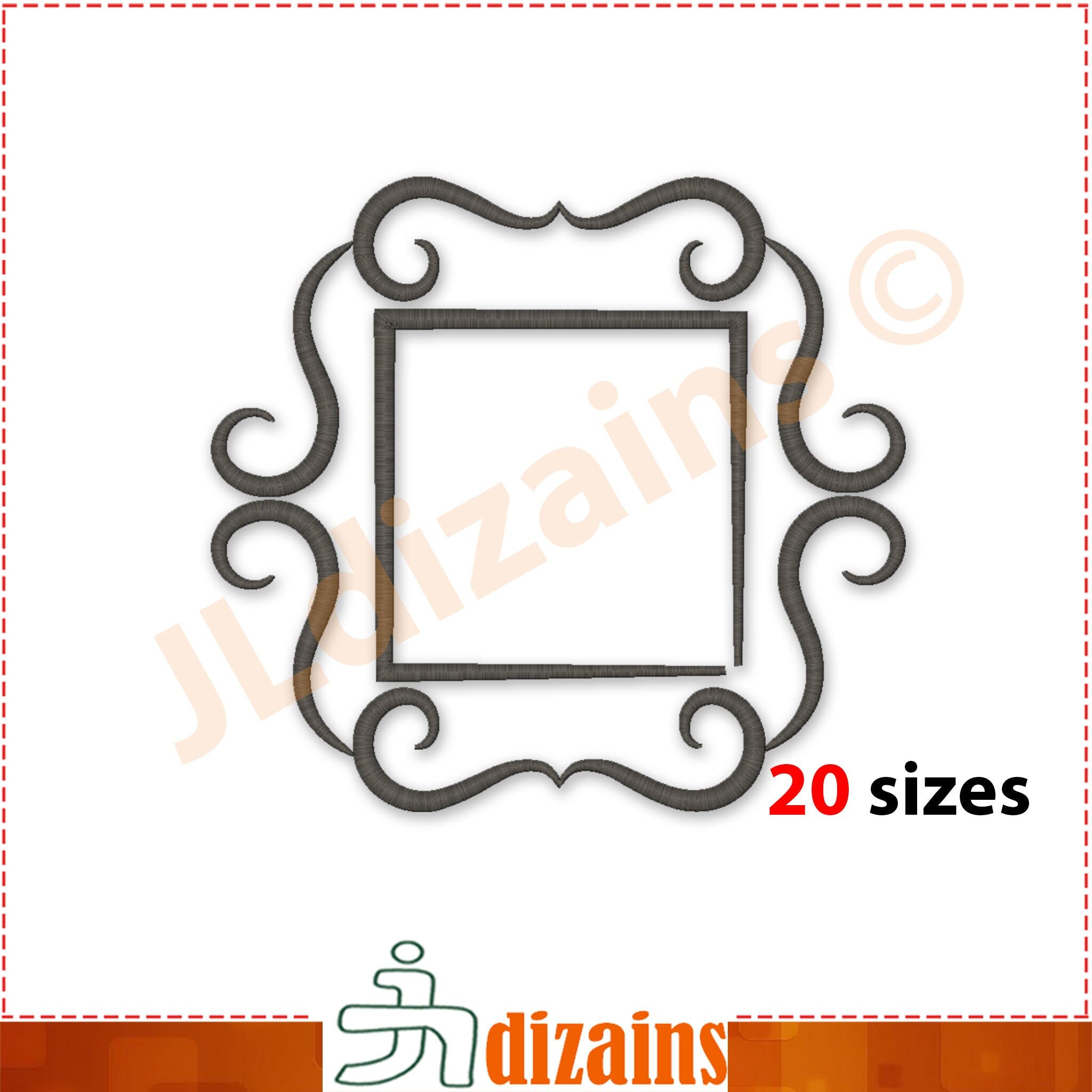 Monogram frame embroidery design. Square monogram embroidery. | Etsy