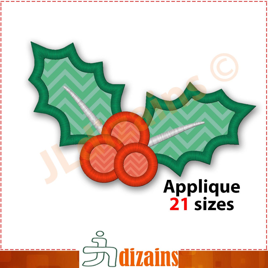 Holly Applique Design. Holly embroidery design. Embroidery | Etsy