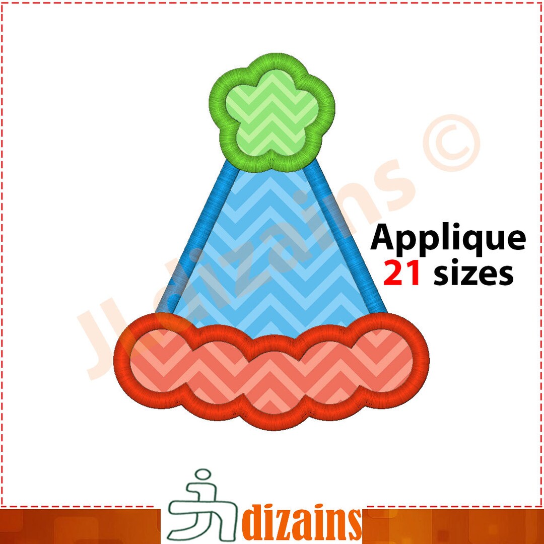 Birthday Hat Applique Design. Birthday Hat Embroidery Design. Party Hat ...
