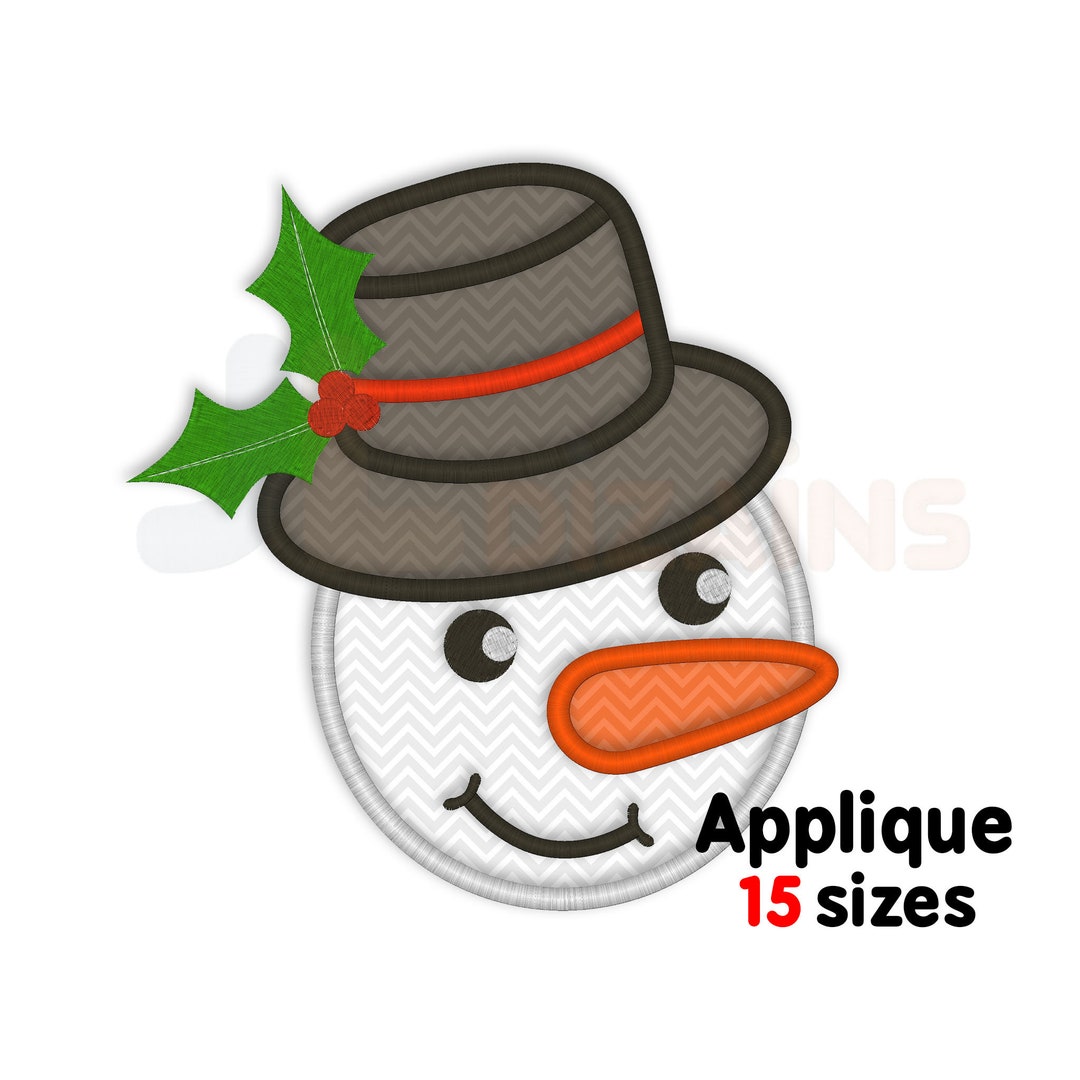 Snowman Head Embroidery Design. Snowman Applique Embroidery. Christmas ...