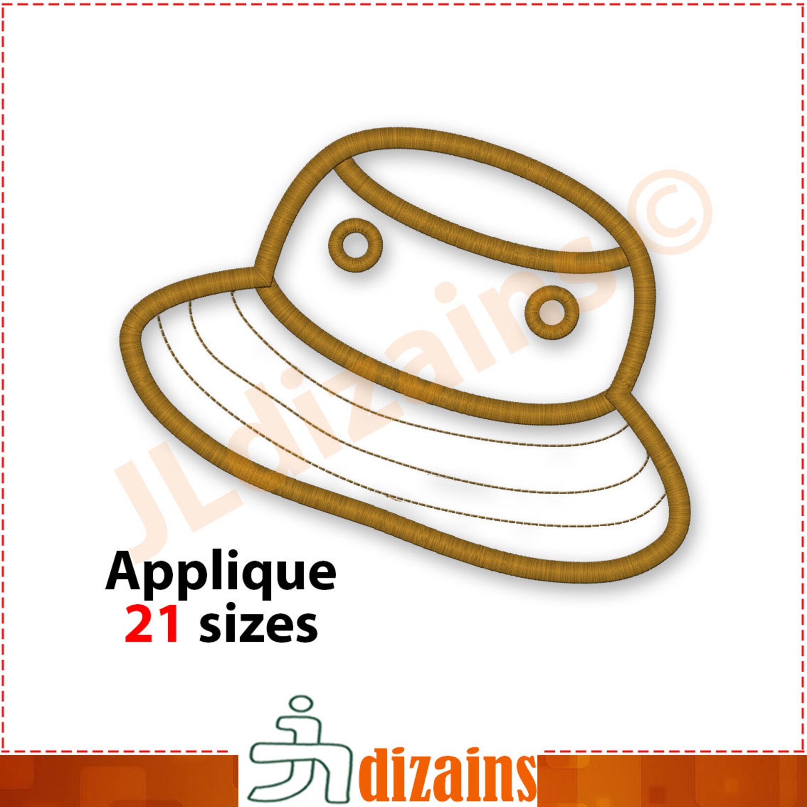 Fishing Hat Applique Embroidery Design. Fisherman's Cap. 2 to 12 Inches ...