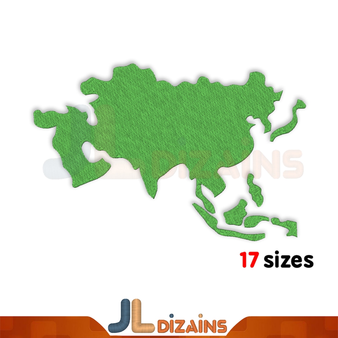 Asia Embroidery Design. Asia Continent Filled Stitch Embroidery. Asia ...