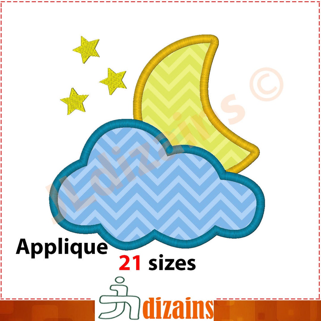 Night Applique Design. Night Embroidery Design. Cloud Applique. Cloud ...