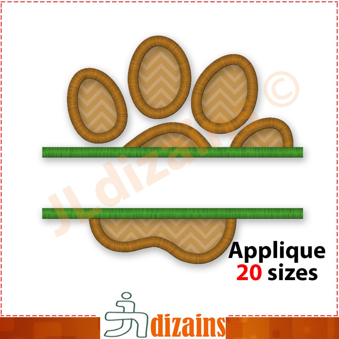 Split Paw Print Applique Embroidery Design. Paw Print - Etsy